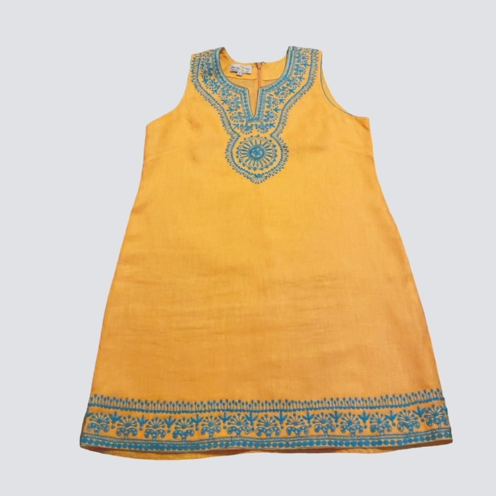 Bella Tu For Gopi Vaid Linen Embroidered Shift Dress … - Gem